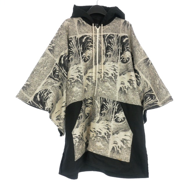 【中古】セリーヌ CELINE 23SS バハセーター ローウォッシュ ジャカードデニム プルオーバー パーカー M 黒 白