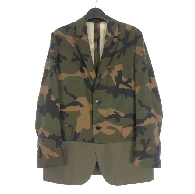 【中古】ヴァレンティノ ヴァレンチノ  VALENTINO 迷彩 カモフラージュ 切替 シルクテーラードジャケット ブレザー
