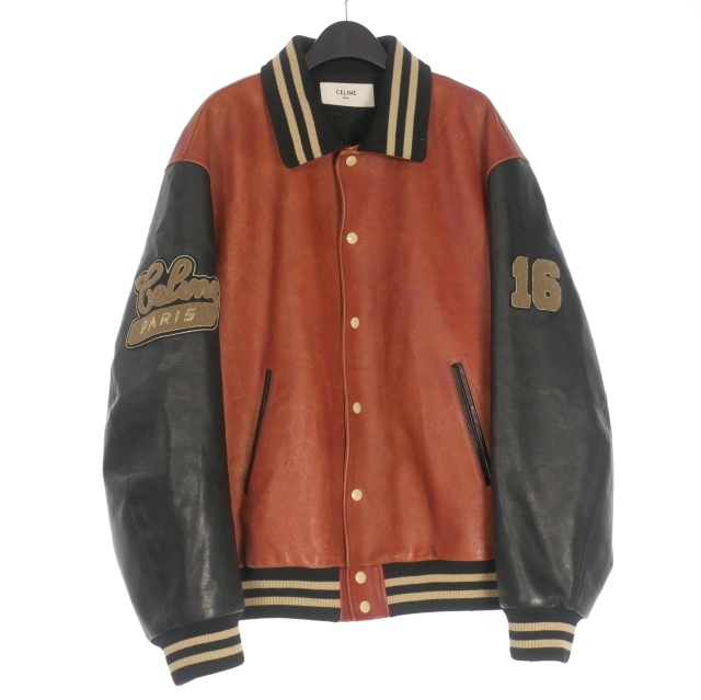 【中古】セリーヌ CELINE 22AW オーバーサイズテディジャケット スタジャン レザージャケット 54 マルチカラー