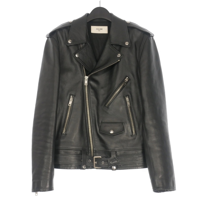 【中古】セリーヌ CELINE 22AW クラシック バイカージャケット ダブル ライダースジャケット レザージャケット 52 黒