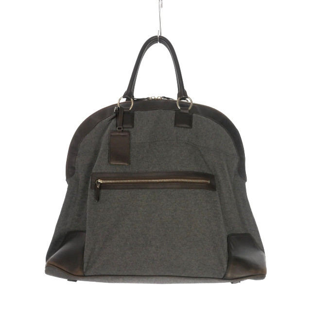 【中古】ブルネロクチネリ BRUNELLO CUCINELLI ウール×レザー コンビ ボストンバッグ 旅行鞄 ダークグレー/ブラウン