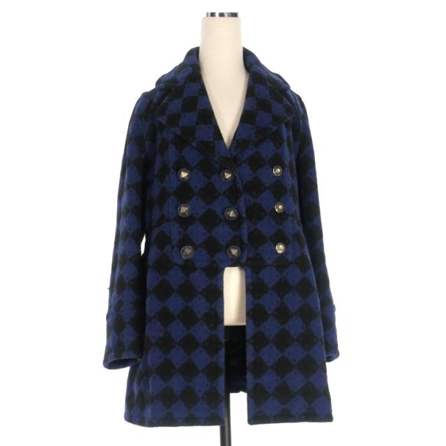 【中古】マークバイマークジェイコブス MARC by MARC JACOBS ダイヤ柄 ダブルコート ジャケット S ブルー/ブラック