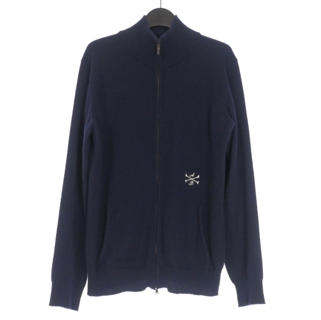 【中古】アルベルトブレーシ o bresci カシミヤ ロゴ刺繍 ジップアップ ニット セーター 長袖 M ネイビー 紺 国内正規 メンズ
