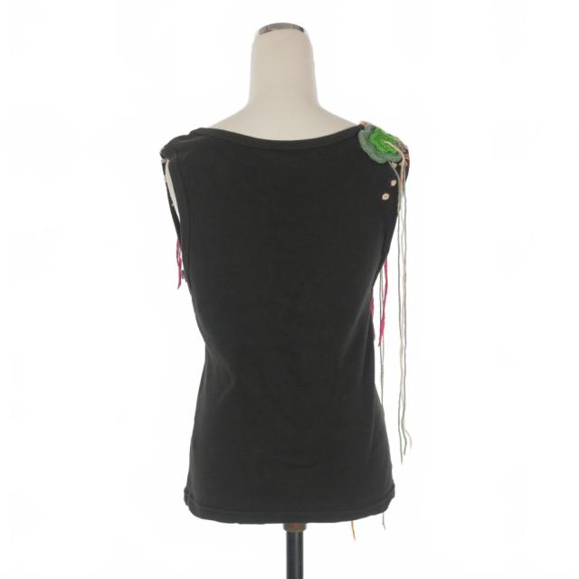 【中古】ケンゾー KENZO 赤タグ 80-90’ フラワー装飾 タンクトップ ノースリーブカットソー M ブラック 黒 2TO88 3V 中古】ケンゾー KENZO 赤タグ 80-90' フラワー装飾 タンクトップ