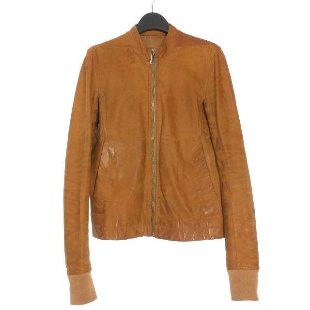 【中古】リックオウエンス Rick Owens インターシャレザーブルゾン シングルライダースジャケット 長袖 46 キャメル