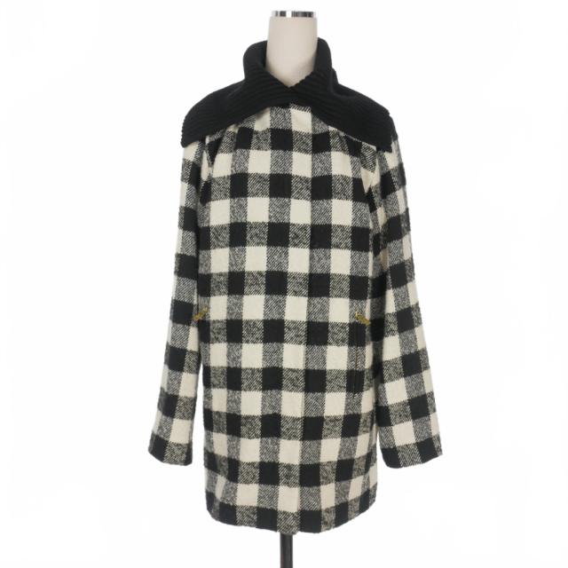 【中古】アニエスベー agnes b. 23AW CAQ0 MANTEAU チェック柄 ミドルコート ジャケット 長袖1 ブラック/ホワイト