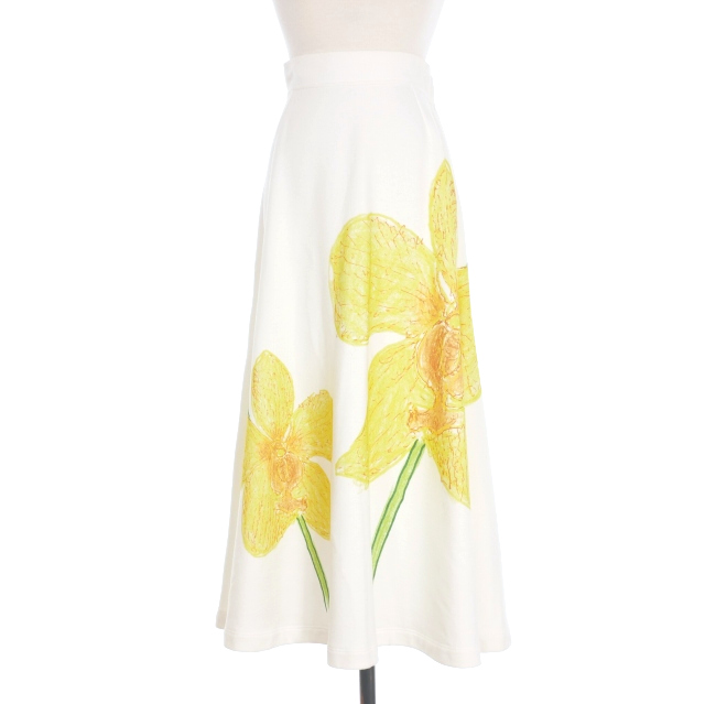【中古】マルニ MARNI コットン 花柄 スウェット ロングフレアスカート 40 ホワイト/イエロー GOJE0312P1 国内正規 レディース