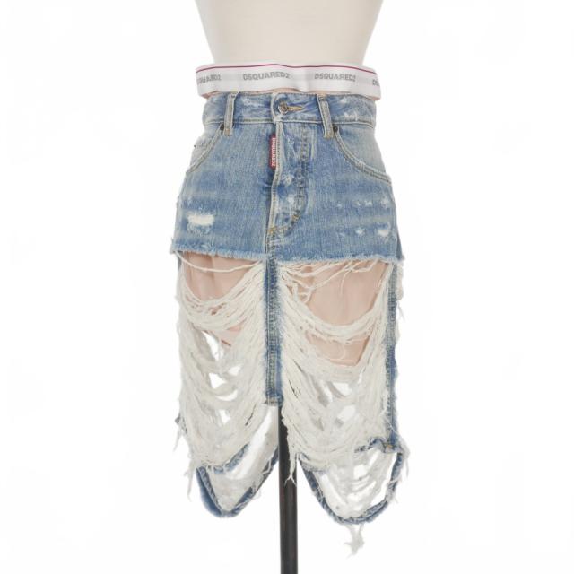 【中古】未使用品 ディースクエアード DSQUARED2 23AW Super Destroyed Skirt デストロイ加工 デニムスカート 38