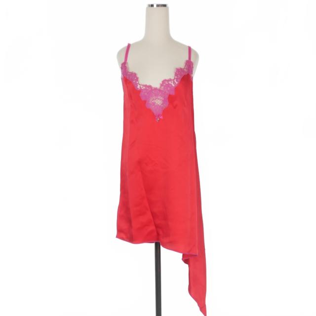【中古】ディースクエアード DSQUARED2 23AW レース切替 アシンメトリー シルクワンピース ドレス 38 レッド/ピンク