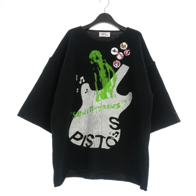 【中古】未使用品 キディル KIDILL 25AW SEDITIONARIES PULLOVER KNIT プリント プルオーバーニット セーター F ブラック