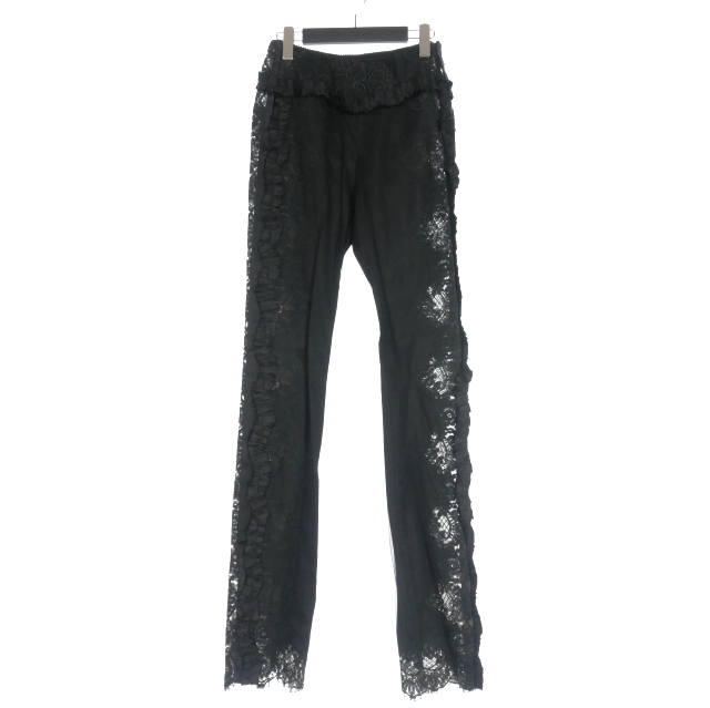 【中古】未使用品 ディースクエアード DSQUARED2 23AW Goth Lace Trimmed Pant 刺繍 フリル レースパンツ スラックス 40 ブラック