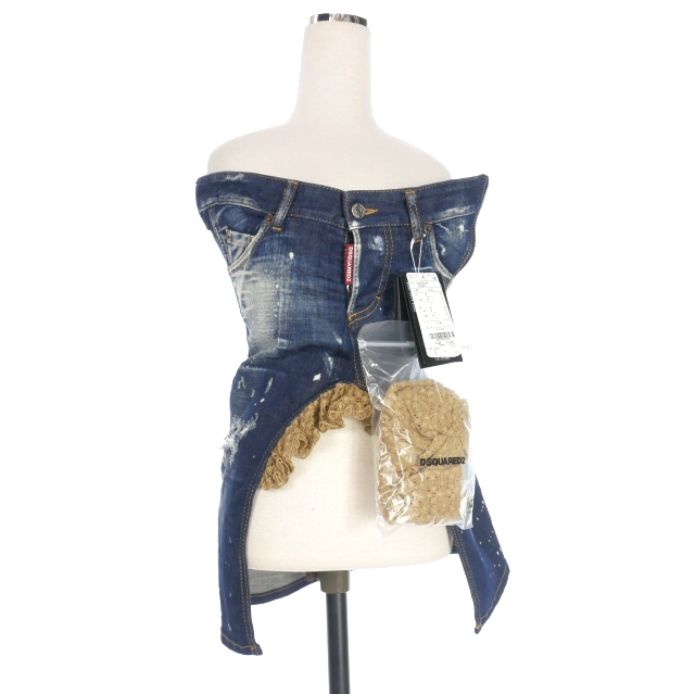 【中古】未使用品 ディースクエアード DSQUARED2 23AW Corset Denim Dress コルセット デニムミニワンピース 38 インディゴ