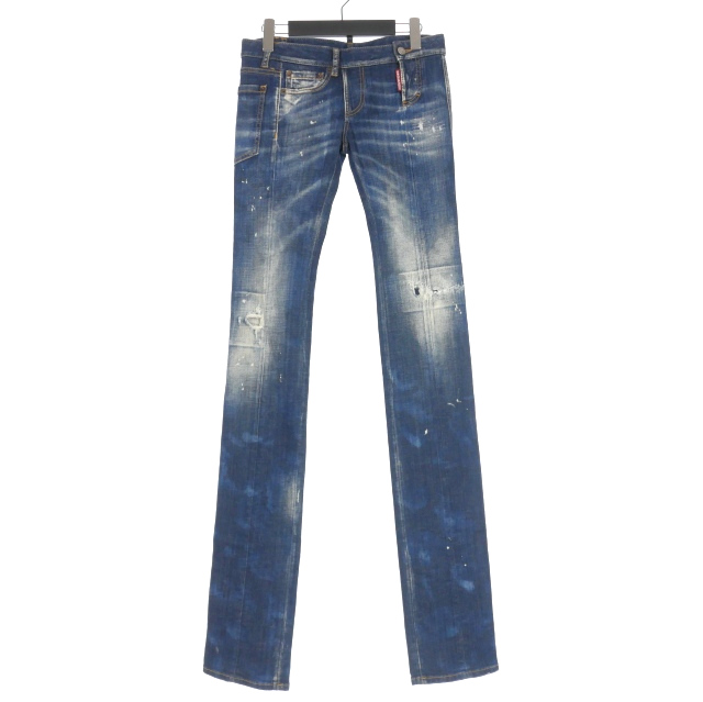 【中古】未使用品 DSQUARED2 23AW Super Low Waist Sharpei ダメージ加工 ローライズ スリムフィットジーンズ  36