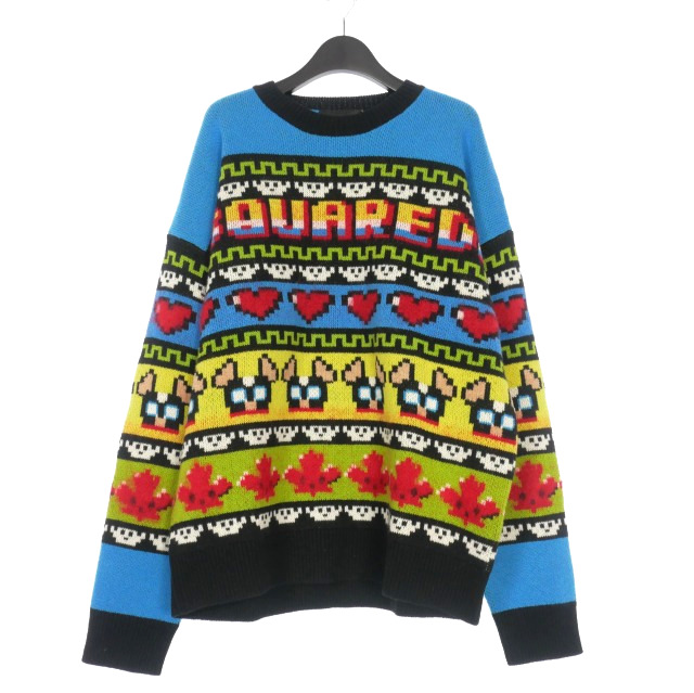 【中古】未使用品 ディースクエアード DSQUARED2 23AW CIRO CREWNECK KNIT モヘア混 マルチカラーニット セーター