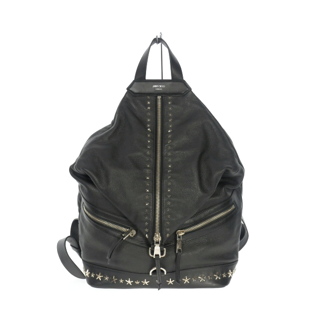 【中古】ジミーチュウ JIMMY CHOO スタッズ レザーバックパック リュック ディパック バッグ 鞄 ブラック 黒