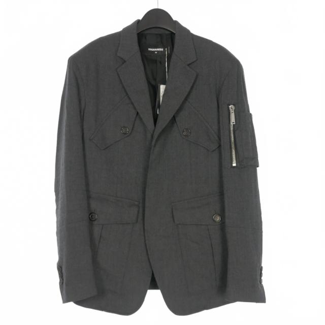 【中古】未使用品 ディースクエアード DSQUARED2 23AW Flannel Uniform Jacket テーラードジャケット ブレザー グレー