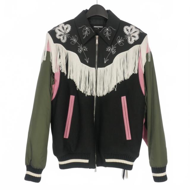 【中古】未使用品 ディースクエアード DSQUARED2 23AW ウエスタン バーシティボンバージャケット ブルゾン 48