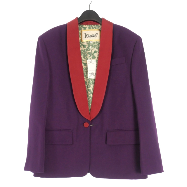 【中古】ディースクエアード DSQUARED2 23AW ショールカラージャケット ブレザー 38 パープル/レッド S75BN0859