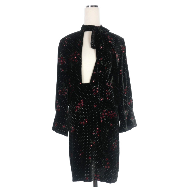【中古】ディースクエアード DSQUARED2 23AW 花柄 ベルベットワンピース ドレス 長袖 38 ブラック 黒 S75CV0682