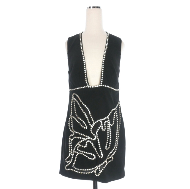 【中古】ディースクエアード DSQUARED2 23AW ノースリーブ ミニワンピース ビジュードレス 38 ブラック 黒 S75CV0695