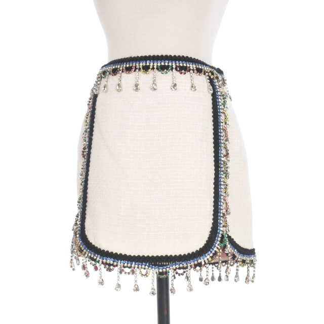 【中古】ディースクエアード DSQUARED2 23AW ビジュー装飾 ミニスカート 38 ホワイト 白 S75MA0905 国内正規