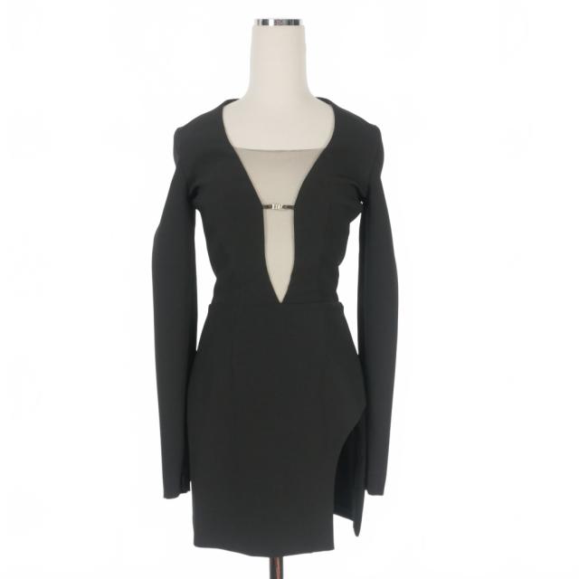 【中古】ディースクエアード DSQUARED2 23AW ICON Crepe Cady アシンメトリードレス ワンピース 長袖 38 ブラック 黒