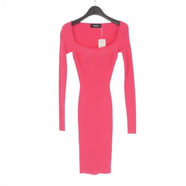 【中古】ディースクエアード 23AW スクエアネック リブニットドレス ワンピース 長袖 XS ショッキングピンク S75CV0716