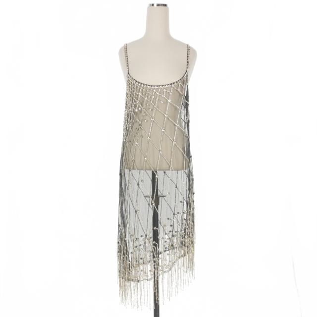 【中古】未使用品 ディースクエアード DSQUARED2 23AW Caga Mesh Mini Dress 装飾 シースルー キャミワンピース