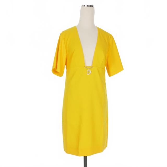 【中古】ディースクエアード DSQUARED2 23AW メタルチャーム付き ワンピース ドレス 半袖 38 イエロー S75CV0696