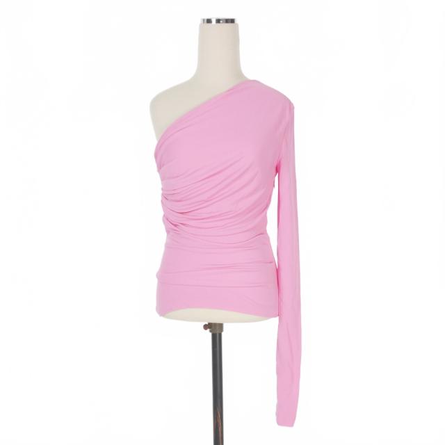 【中古】ディースクエアード 23AW レーヨン カットソー ブラウス アシンメトリー 長袖 XS ピンク S72NC0966 国内正規