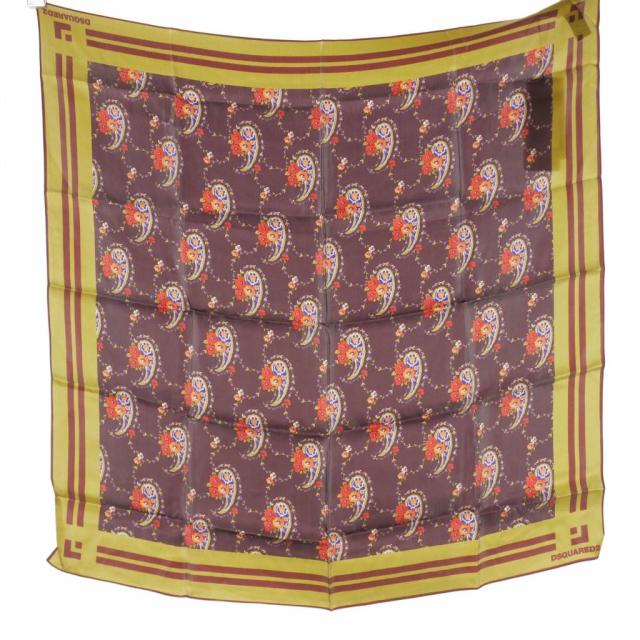 【中古】ディースクエアード DSQUARED2 23AW シルク スカーフ ストール スクエア 総柄 ブラウン系 S82FU0007 国内正規
