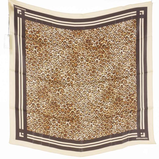 【中古】ディースクエアード 23AW シルク レオパード柄 スカーフ ストール スクエア ブラウン系 S82FU0002 国内正規