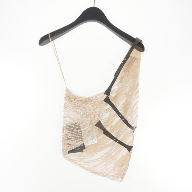 【中古】未使用品 ディースクエアード DSQUARED2 23AW Halter Embroidered Top スパンコール ベルトトップス 38 ベージュ