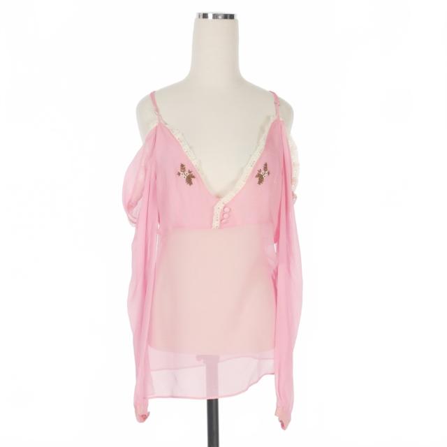 【中古】ディースクエアード DSQUARED2 23AW 刺繍 オフショルダートップス キャミソール 38 ピンク S75NC1039 国内正規 レディース