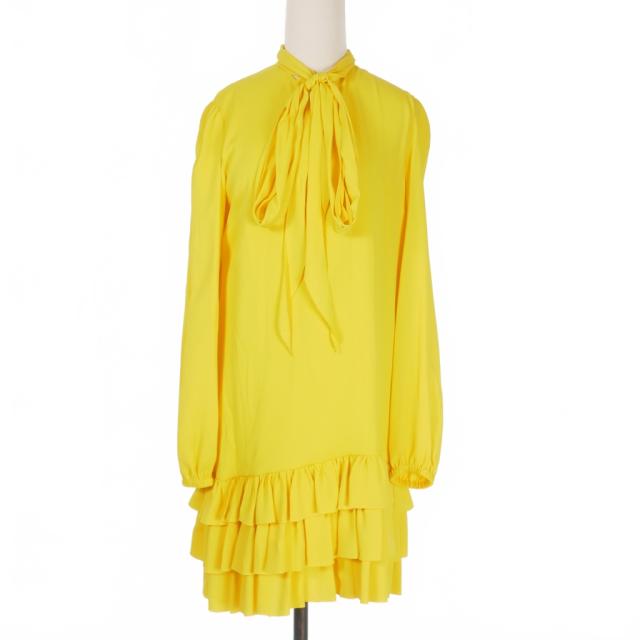 【中古】未使用品 ディースクエアード DSQUARED2 23AW Ruffled Dress リボン フリルワンピース ドレス 長袖 38 イエロー 国内正規