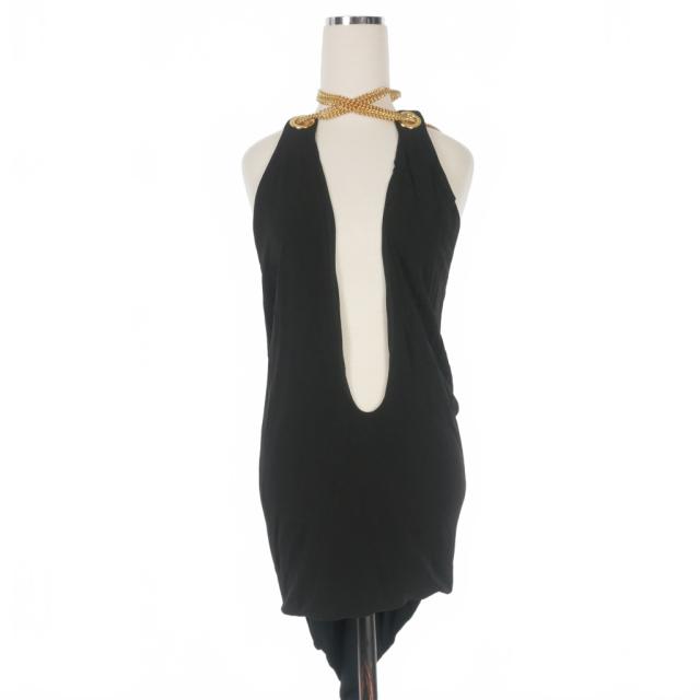 【中古】ディースクエアード DSQUARED2 23AW ゴールドチェーン ドレープ バックレスドレス ミニワンピース XS ブラック 国内正規