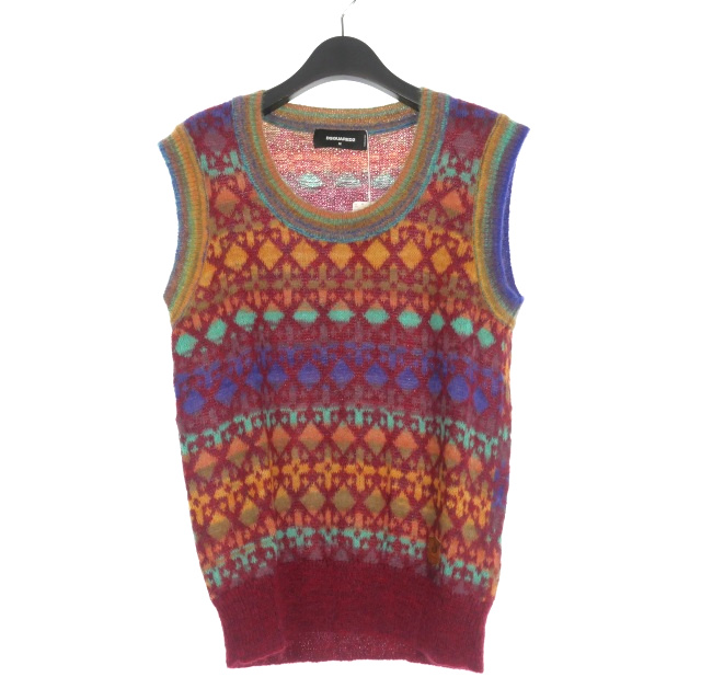 【中古】ディースクエアード DSQUARED2 23AW モヘヤ ジャガードニットベスト セーター ノースリーブ M マルチカラー