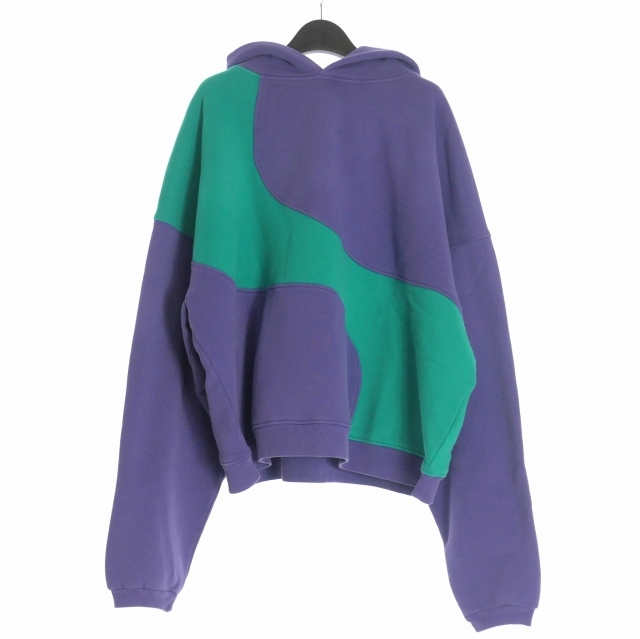 【中古】未使用品 イーアールエル ERL Wave Hoodie プルオーバーフーディー パーカー 長袖 L パープル/グリーン ERL11T024 メンズ