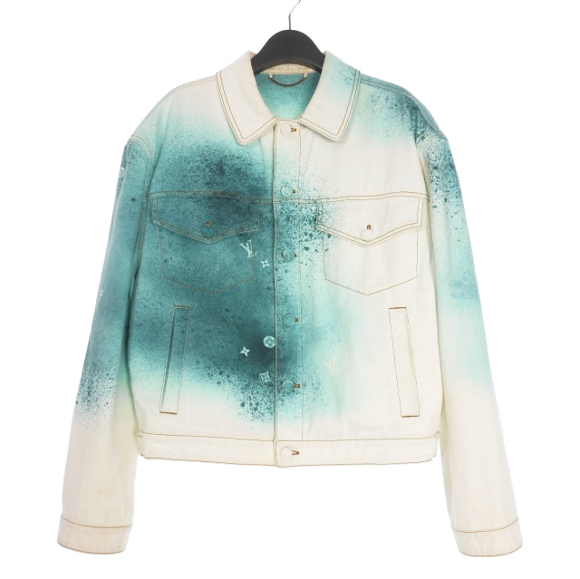 【中古】ルイヴィトン LOUIS VUITTON 23SS スプレーモノグラムデニムトラッカージャケット ブルゾン 46 白 青
