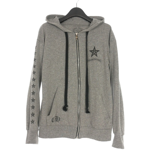 【中古】クロムハーツ CHROME HEARTS スターロゴ ダガージップフーディ パーカー 長袖 M グレー 011-078446 メンズ
