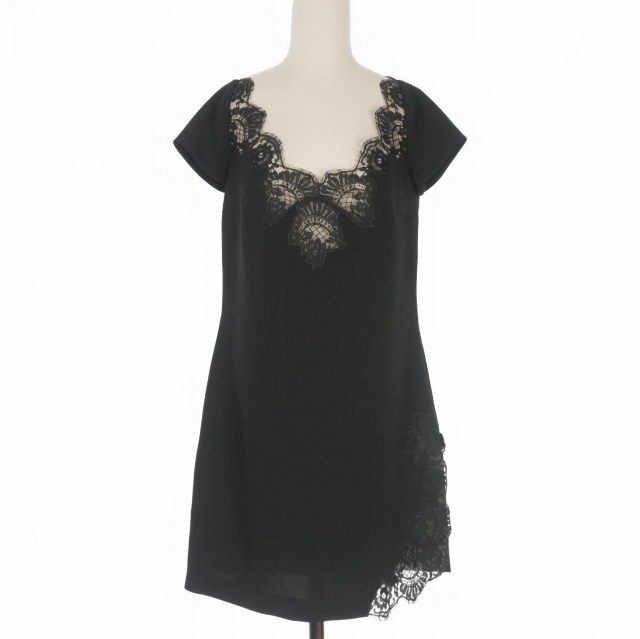 【中古】未使用品 ディースクエアード DSQUARED2 23AW サイドスリット レース切替 ミニワンピース フレンチスリーブ 40 ブラック