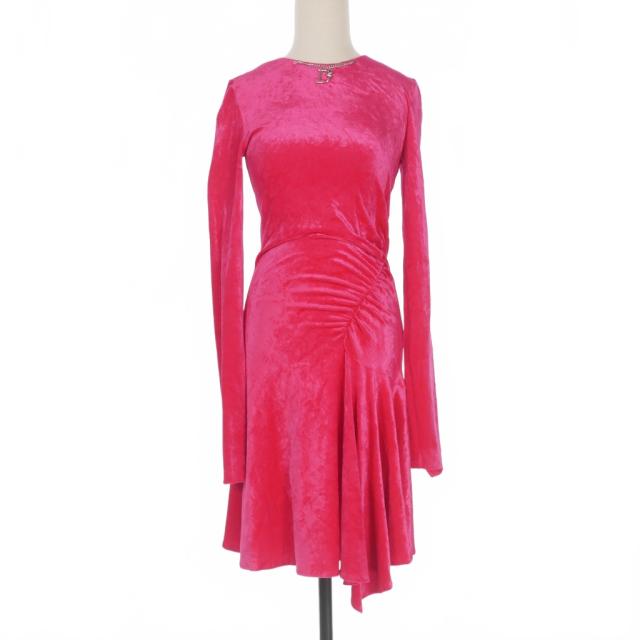 【中古】ディースクエアード DSQUARED2 23AW ベルベット ギャザータイトワンピース ドレス ロゴチャーム 長袖  XS