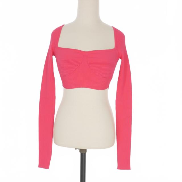【中古】ディースクエアード DSQUARED2 23AW ショート丈 リブニット トップス ロゴチャーム 長袖 XS ピンク S75HA1200