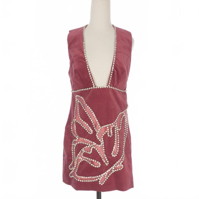 【中古】ディースクエアード DSQUARED2 23AW ビジュー装飾 ベルベットドレス ノースリーブワンピース 38 ピンク
