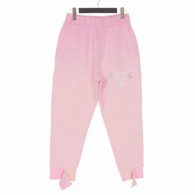 【中古】ディースクエアード DSQUARED2 23AW ロゴプリント ダメージ加工 スウェットパンツ イージーパンツ XS ピンク 国内正規