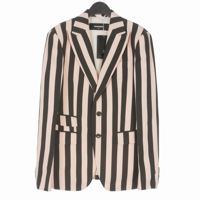 【中古】未使用品 ディースクエアード DSQUARED2 23AW Slouchy London Jacket ストライプ テーラードジャケット 48 ピンク/黒