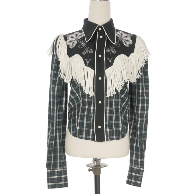 【中古】未使用品 ディースクエアード DSQUARED2 23AW Cowboy Western Shirt シャツ ブラウス 長袖 38 グリーン 国内正規