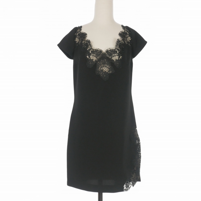 【中古】未使用品 ディースクエアード DSQUARED2 23AW サイドスリット レース切替 ミニワンピース ドレス 38 ブラック