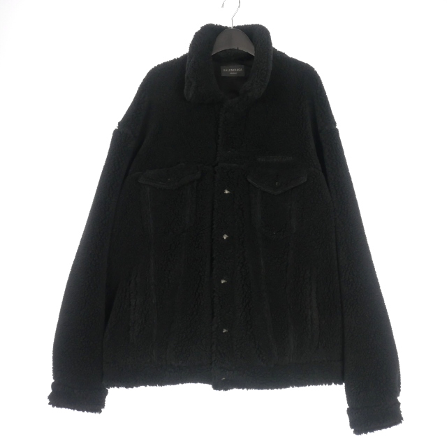 【中古】バレンシアガ BALENCIAGA オーバーサイズ ボアフリース ジャケット ブルゾン L ブラック 黒 704464 TMQ26