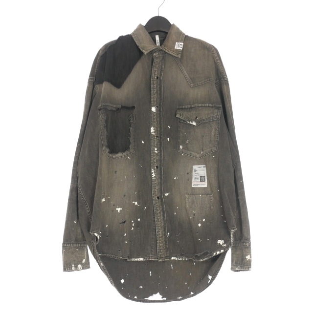 【中古】未使用品 ミハラヤスヒロ MIHARA YASUHIRO 25AW Distressed Denim Shirts オーバーサイズ デニムシャツ 長袖 46 ブラック